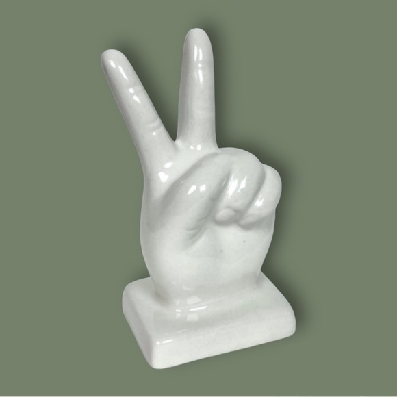Accents | Ceramic Peace Sign White Hand Figurine Decor | Poshmark